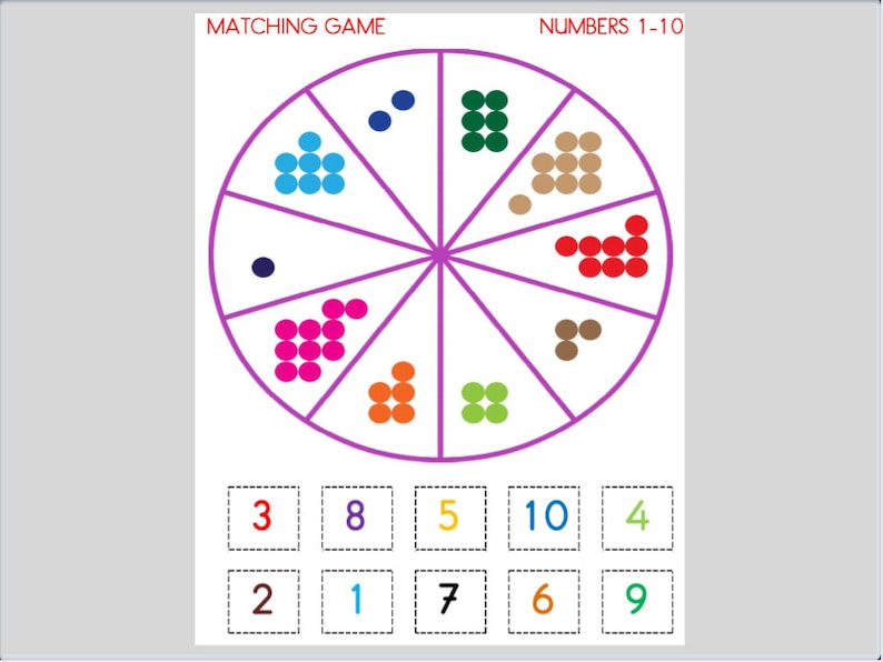 Matching Game, Number 1-10, Preschool, Kindergarten, Homeschool ...