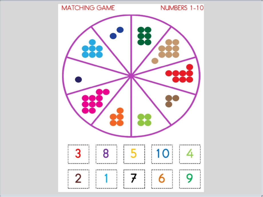 Matching Game, Number 1-10, Preschool, Kindergarten, Homeschool ...
