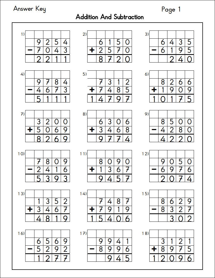 Addition and Subtraction Math Worksheets. 3 Digit & 4 Digit 40 Pages ...