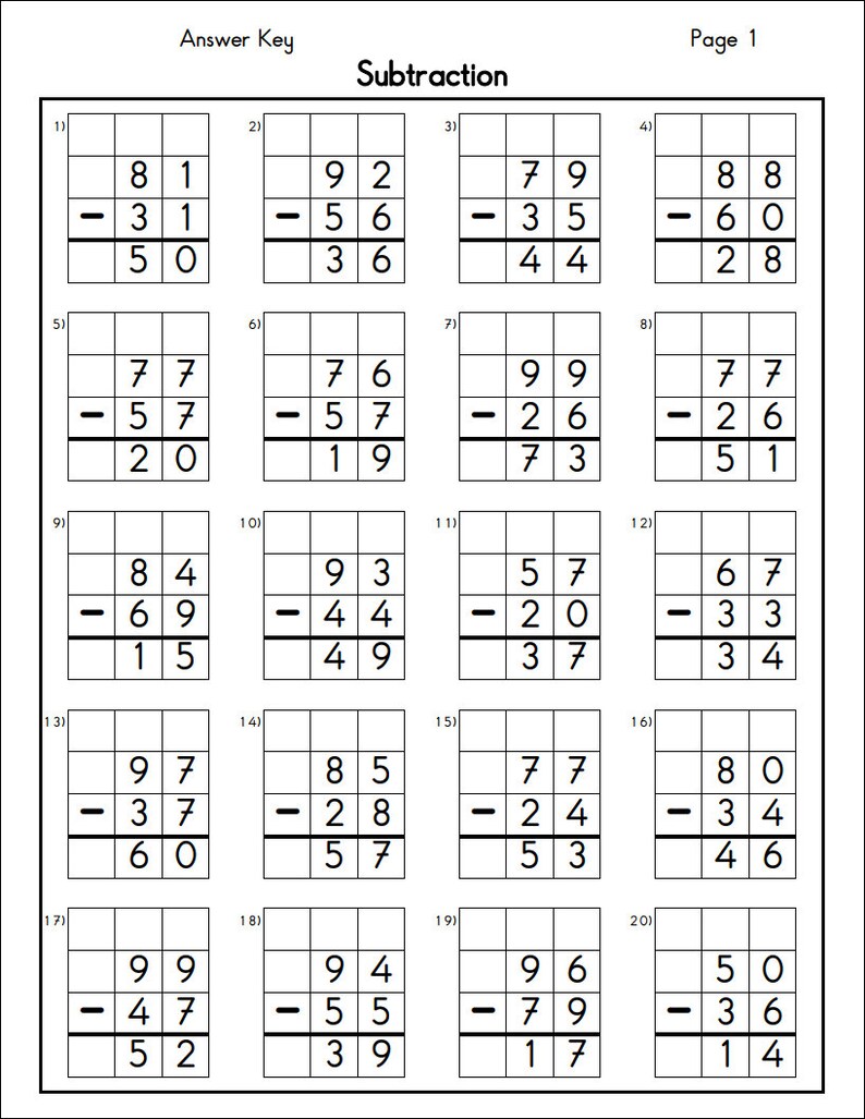 Subtraction Worksheets. 40 Printable Worksheets. Numbers 1-20 & Numbers ...