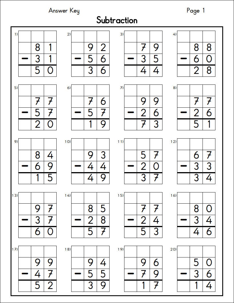Subtraction Worksheets. 40 Printable Worksheets. Numbers 1-20 & Numbers ...