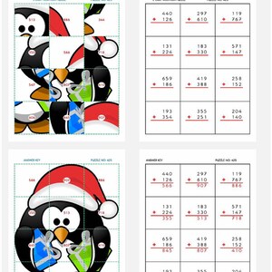 50 Puzzle for 3 Digit Addition. Addition (adding) Animal Puzzles for ...