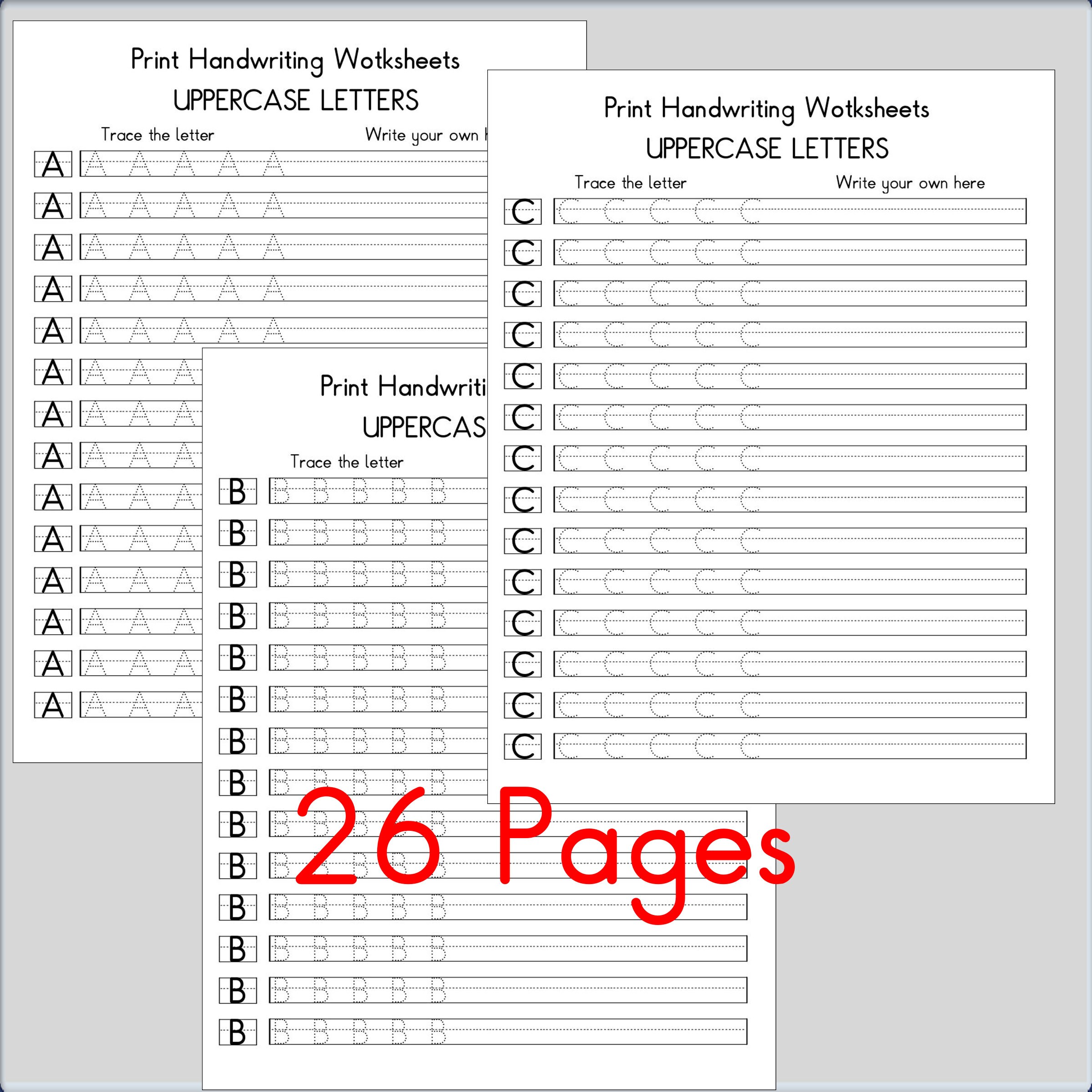 Printable Handwriting Worksheets80 Pages letters, Words, and Sentences ...