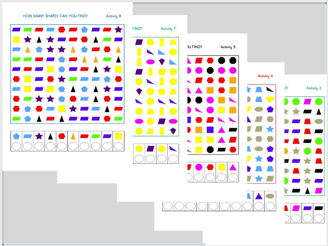 Printable Shapes Search and Count, Counting, Coloring, Homeschool, Kids ...