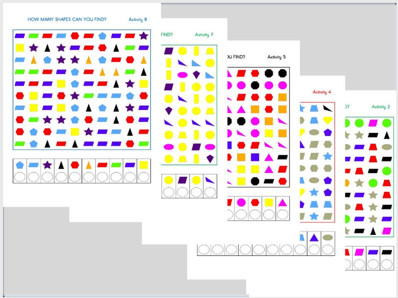 Printable Shapes Search and Count, Counting, Coloring, Homeschool, Kids ...