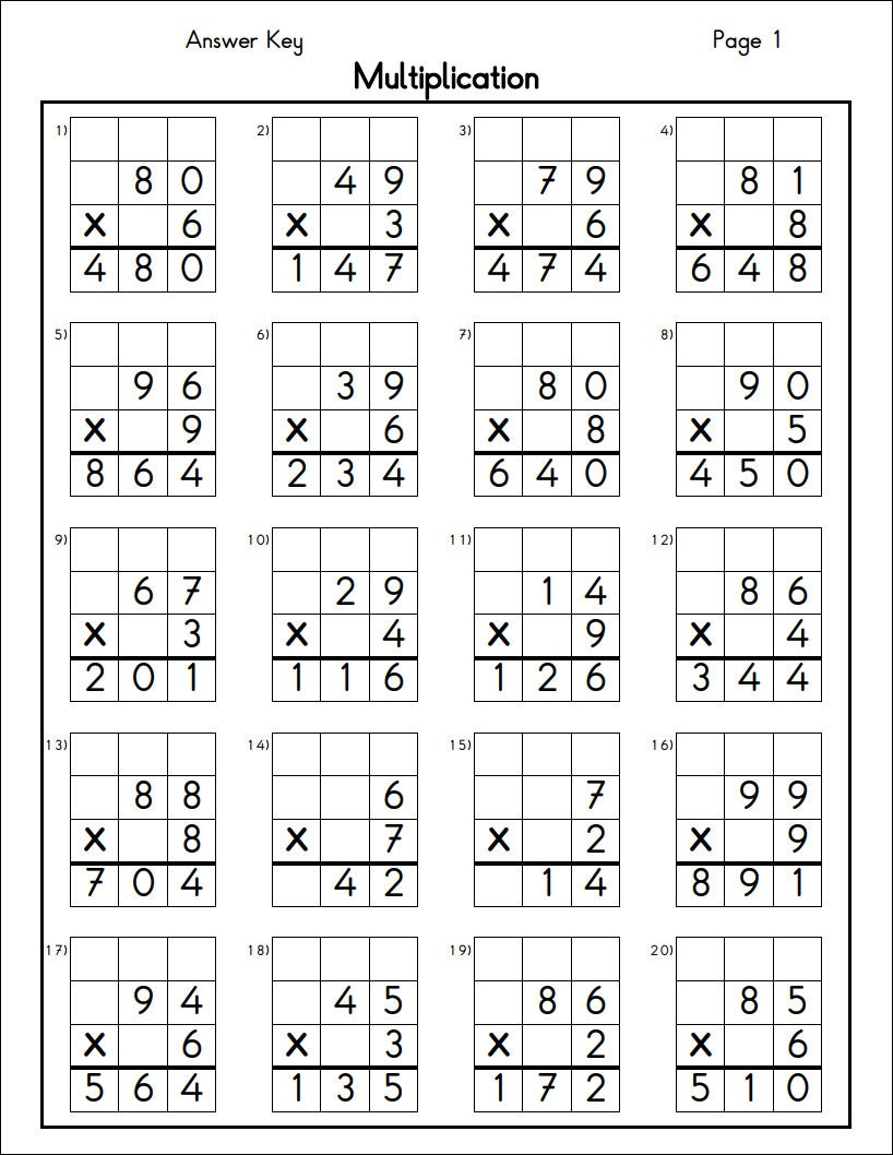 40 Pages Printable Single Digit & Double Digit Multiplication Math ...