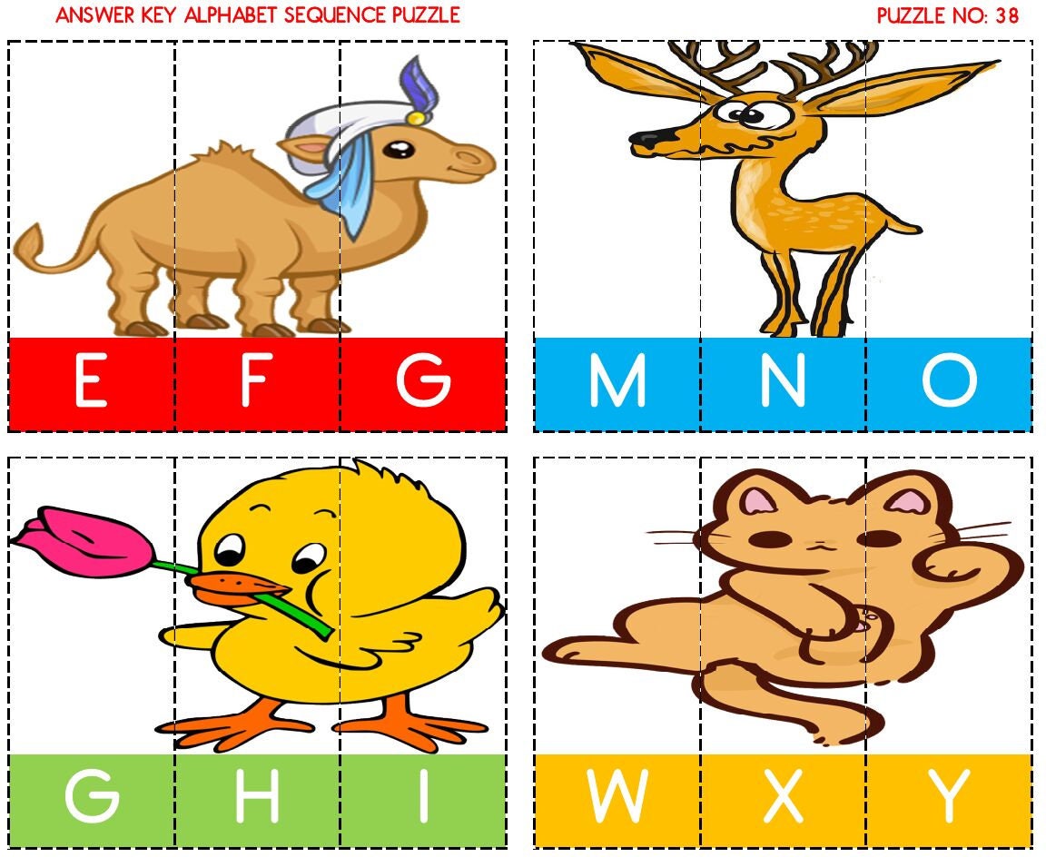 3 Piece Animal Puzzle Alphabet Sequence. Printable Puzzle Activity. - Etsy