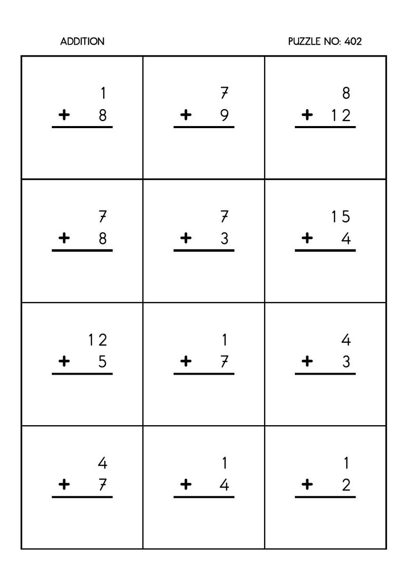 2O Addition Puzzle (black & White) Sum up to 20. Addition (adding ...