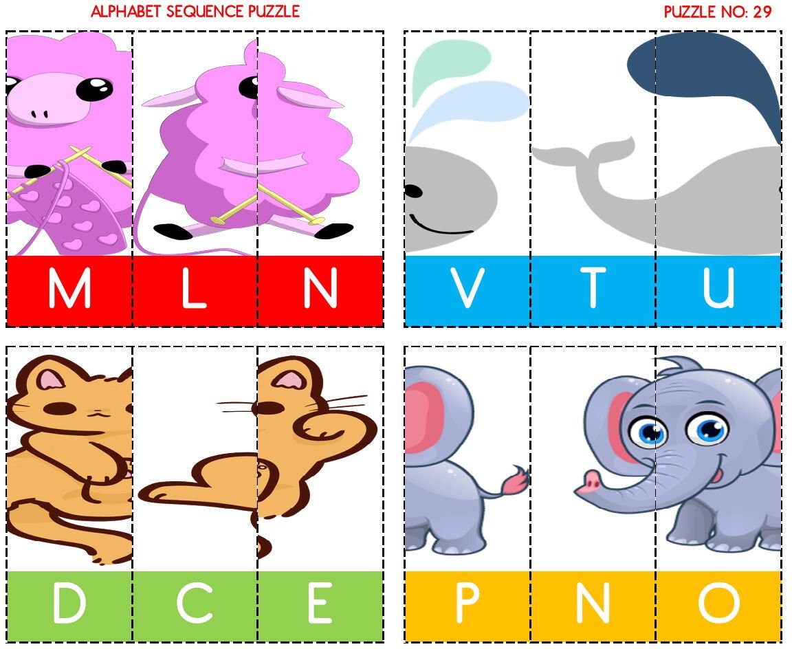 3 Piece Animal Puzzle Alphabet Sequence. Printable Puzzle Activity. - Etsy