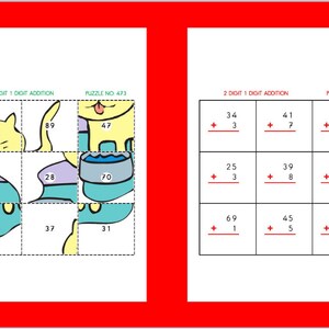 15 Puzzle for 2 and 1 Digit Addition. Addition (adding) Animal Puzzles ...
