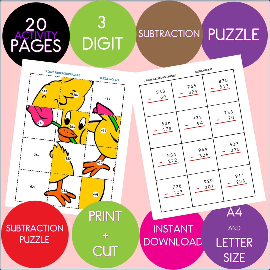 20 Puzzle for 3 Digit Subtraction. Subtraction Worksheets. Subtracting ...