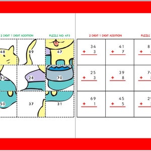 15 Puzzle for 2 and 1 Digit Addition. Addition (adding) Animal Puzzles ...