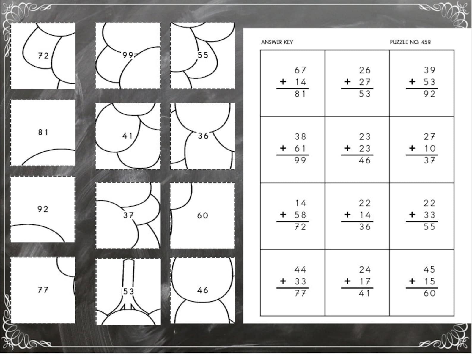 2 Digit Addition Puzzle (black & White) Sum up to 100. Addition (adding ...