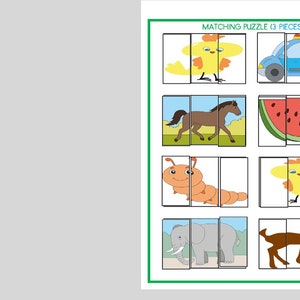 Matching Puzzle Printable,30 Pages,3 Pieces, Activity, Worksheet ...