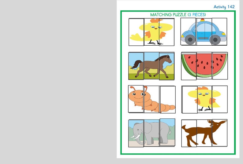Matching Puzzle Printable,30 Pages,3 Pieces, Activity, Worksheet ...