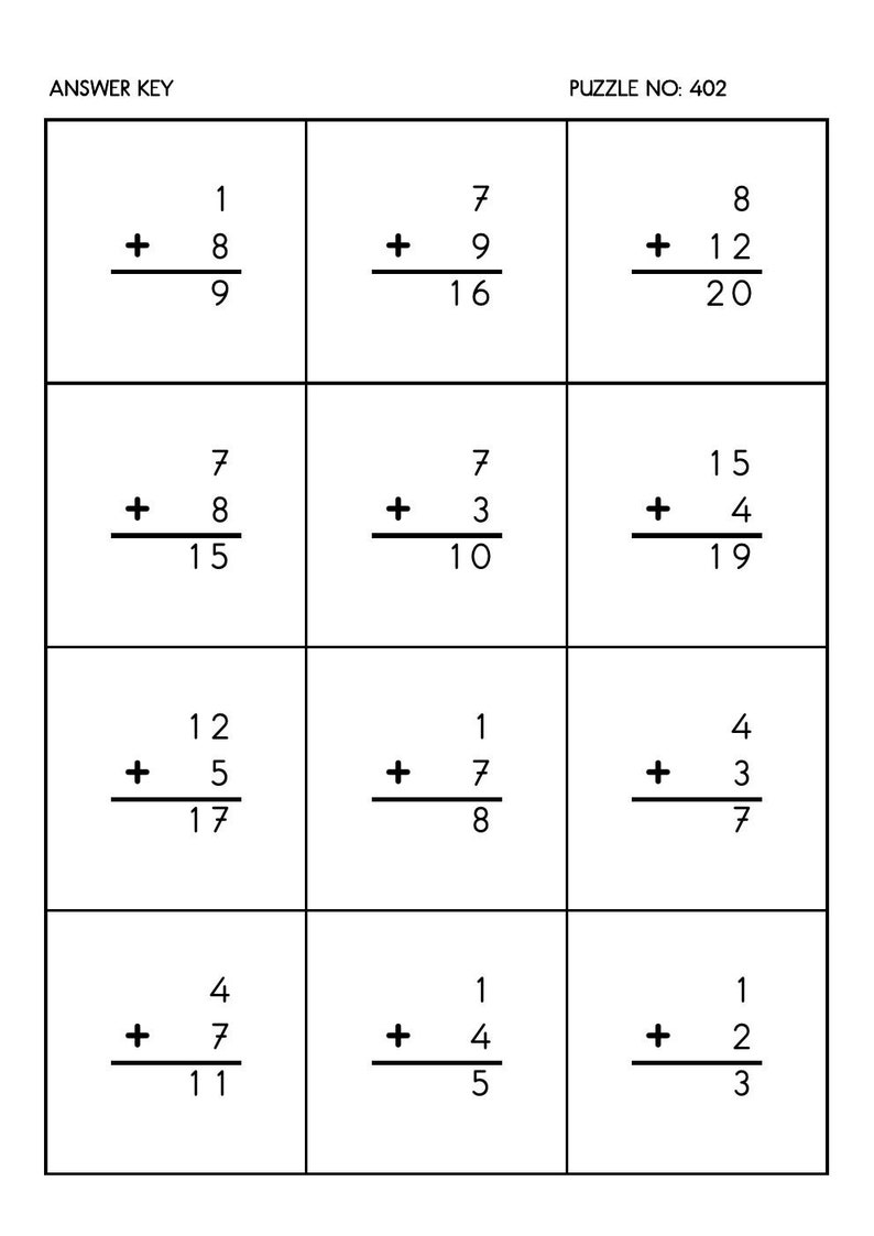 2O Addition Puzzle (black & White) Sum up to 20. Addition (adding ...