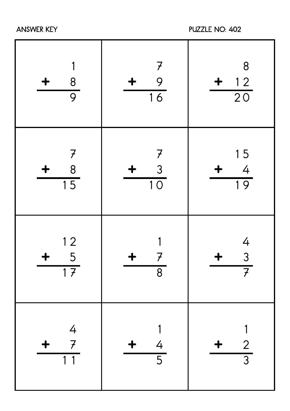 2O Addition Puzzle (black & White) Sum up to 20. Addition (adding ...