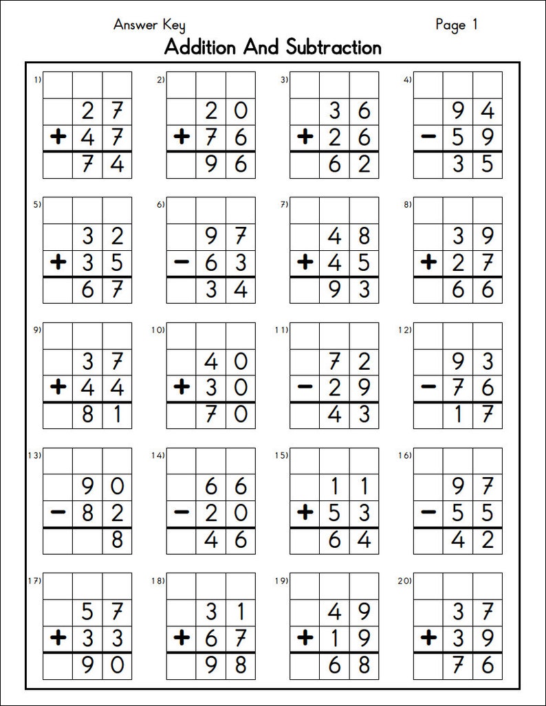 Addition and Subtraction Math Worksheets. 1 Digit & 2 Digit 30 Pages ...