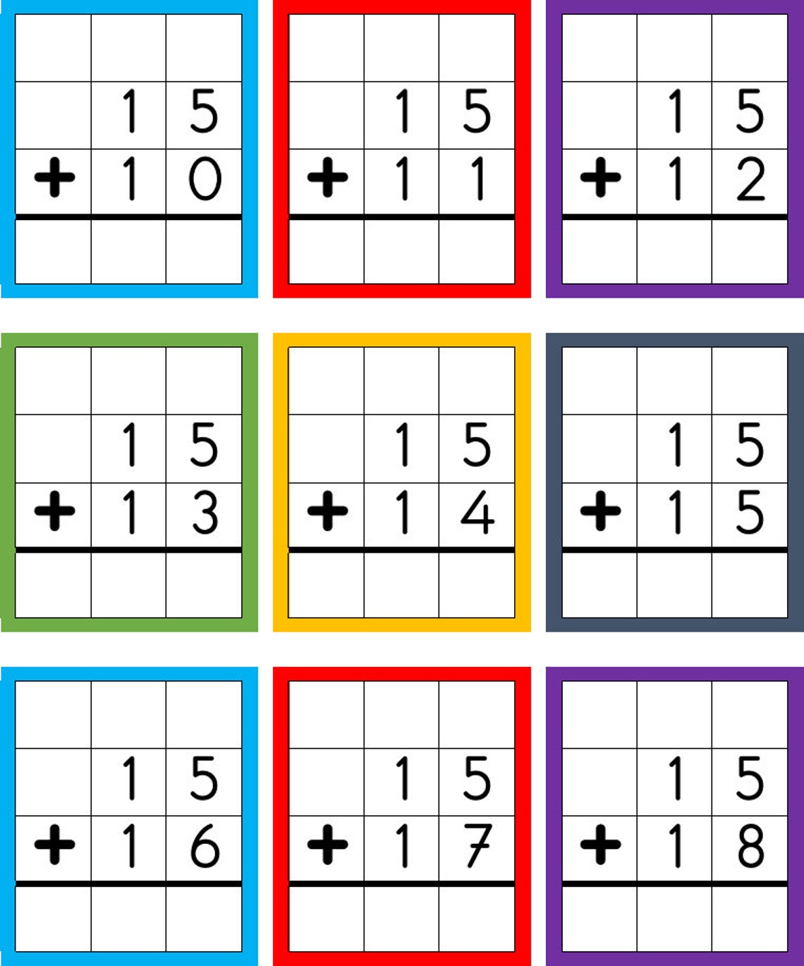 Addition Flash Cards Numbers 0 to 20 Printable Preschool Homeschool ...