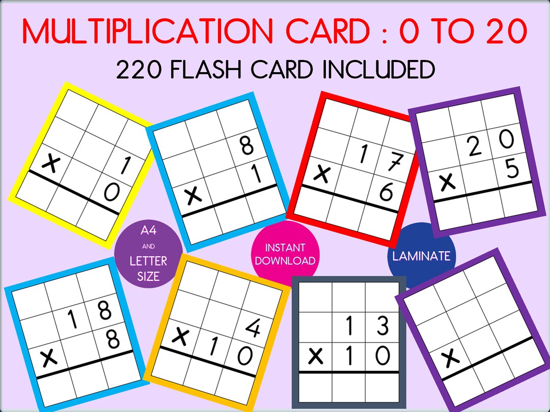 Multiplication Flash Cards • Numbers 0 to 20 • Printable • Preschool ...