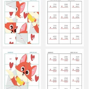 50 Puzzle for 3 Digit Addition. Addition (adding) Animal Puzzles for ...