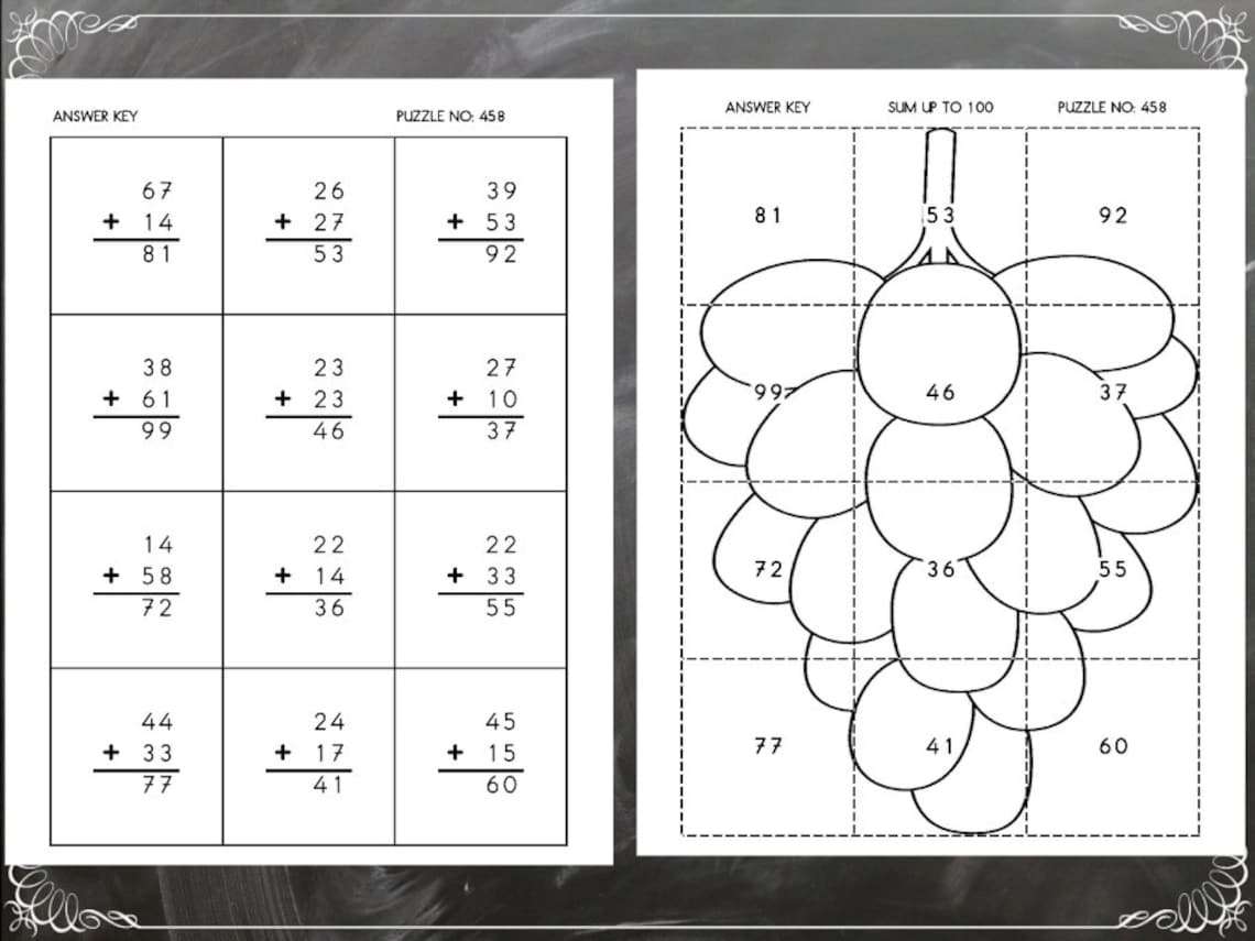 Rompecabezas de suma de 2 dígitos (blanco y negro) Suma hasta 100 ...