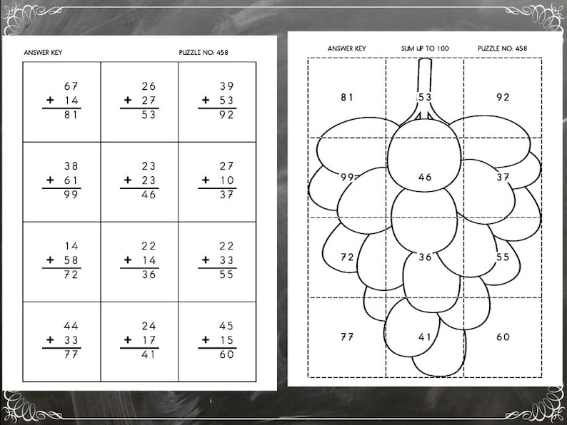 Rompecabezas de suma de 2 dígitos (blanco y negro) Suma hasta 100 ...