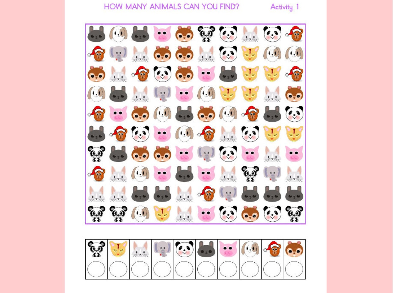 Printable Animals Search and Count, Counting, Coloring, Homeschool ...
