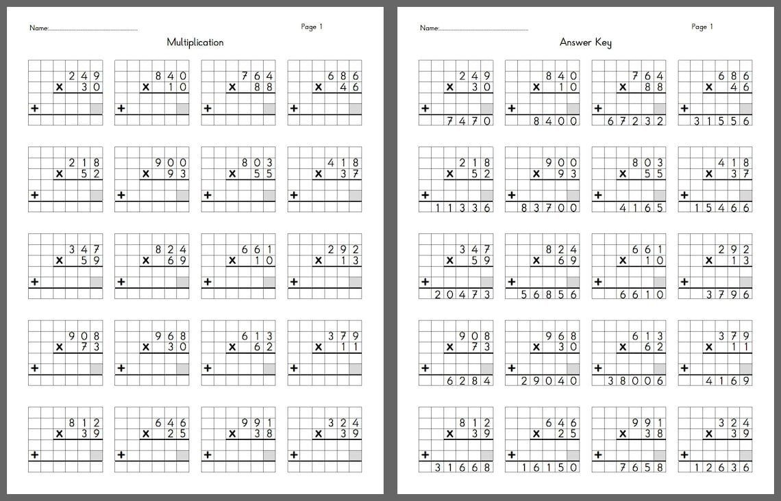 Multiplication Math Worksheets. 2 Digit X 2 Digit & 3 Digit X 2 Digit ...