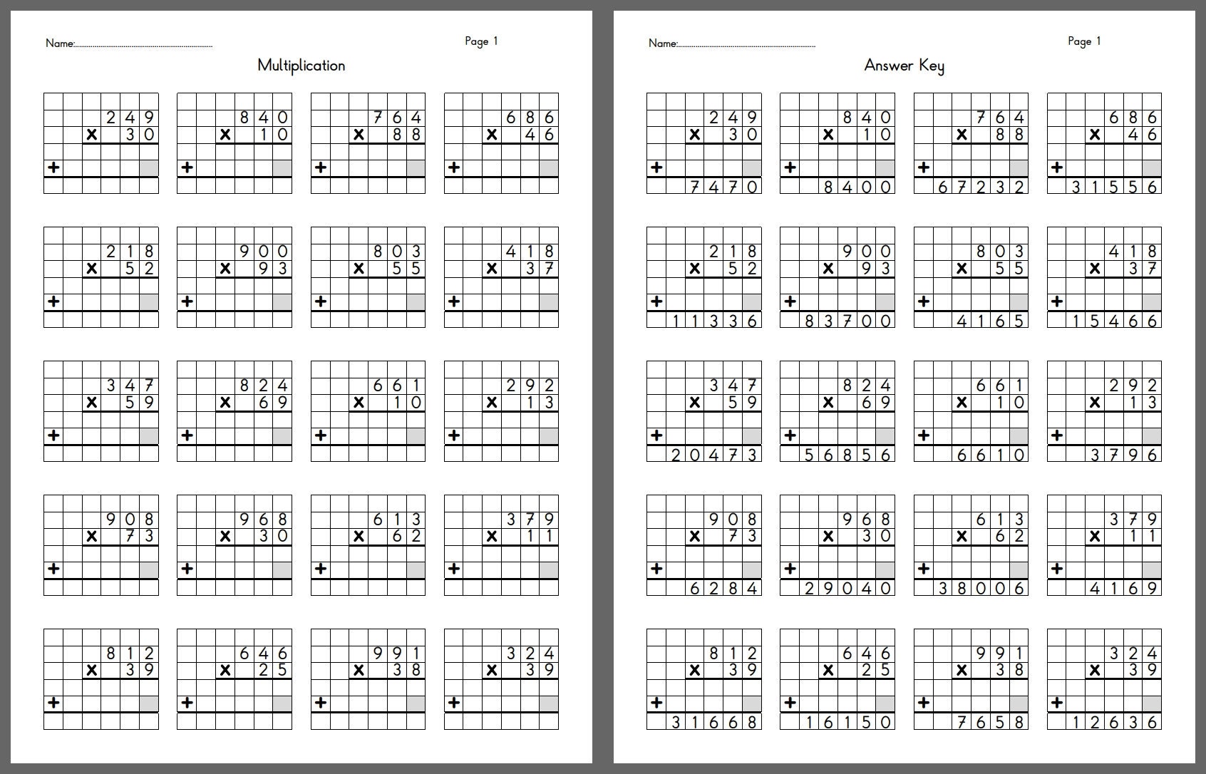 Multiplication Math Worksheets. 2 Digit X 2 Digit & 3 Digit X 2 Digit ...