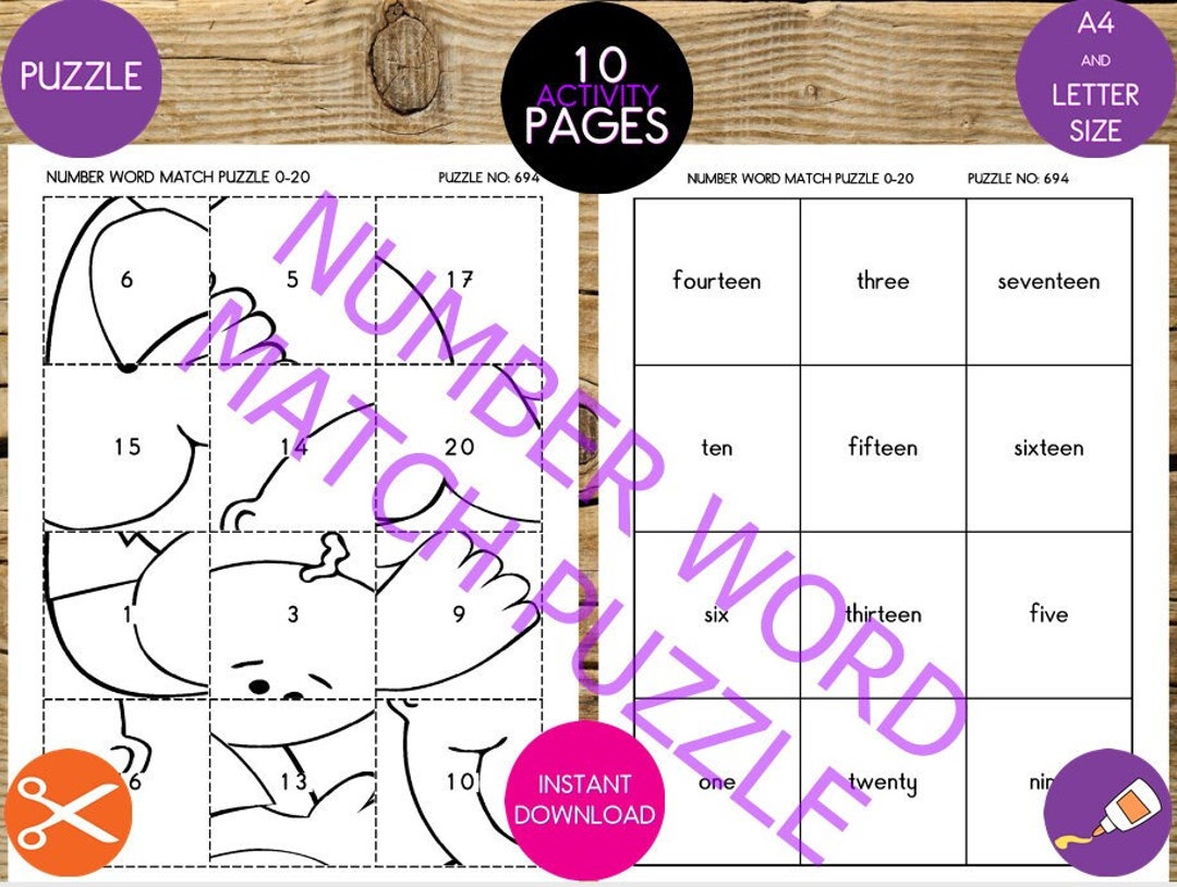 Puzzle-match the Number to the Word Activity, Numbers 1-20, Numbers in ...
