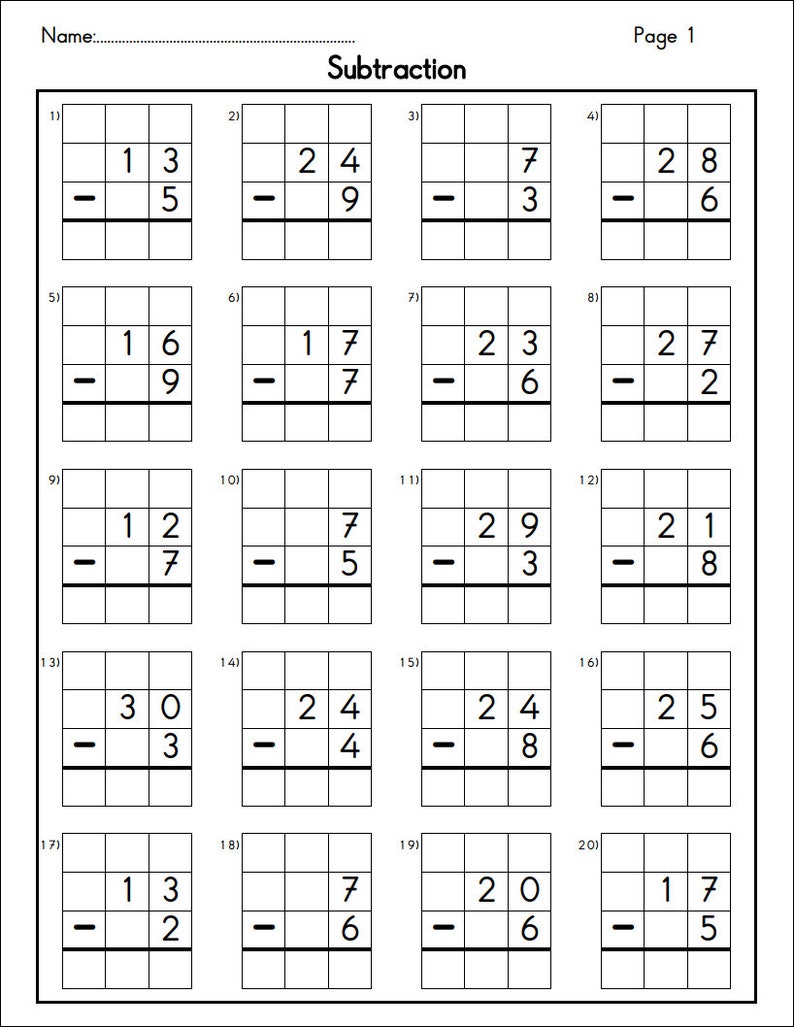 Subtraction Worksheets. 40 Printable Worksheets. Numbers 1-20 & Numbers ...