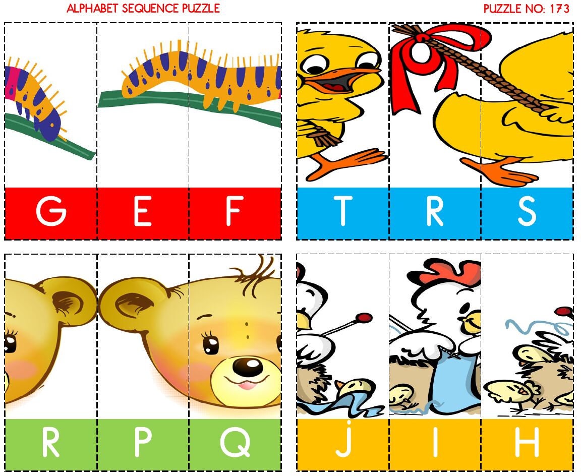 3 Piece Animal Puzzle Alphabet Sequence. Printable Puzzle Activity. - Etsy