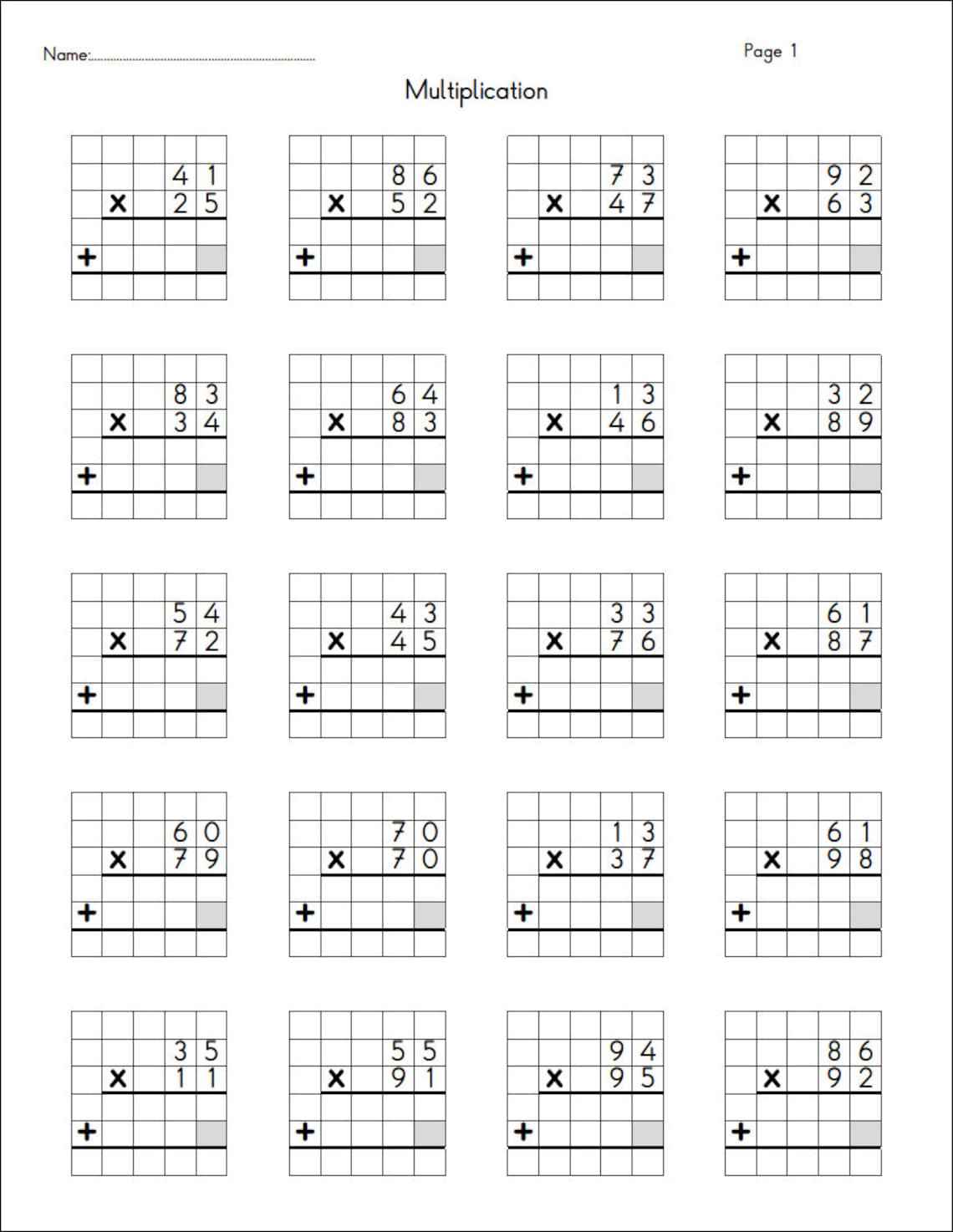 Multiplication Math Worksheets. 2 Digit X 2 Digit & 3 Digit X 2 Digit ...