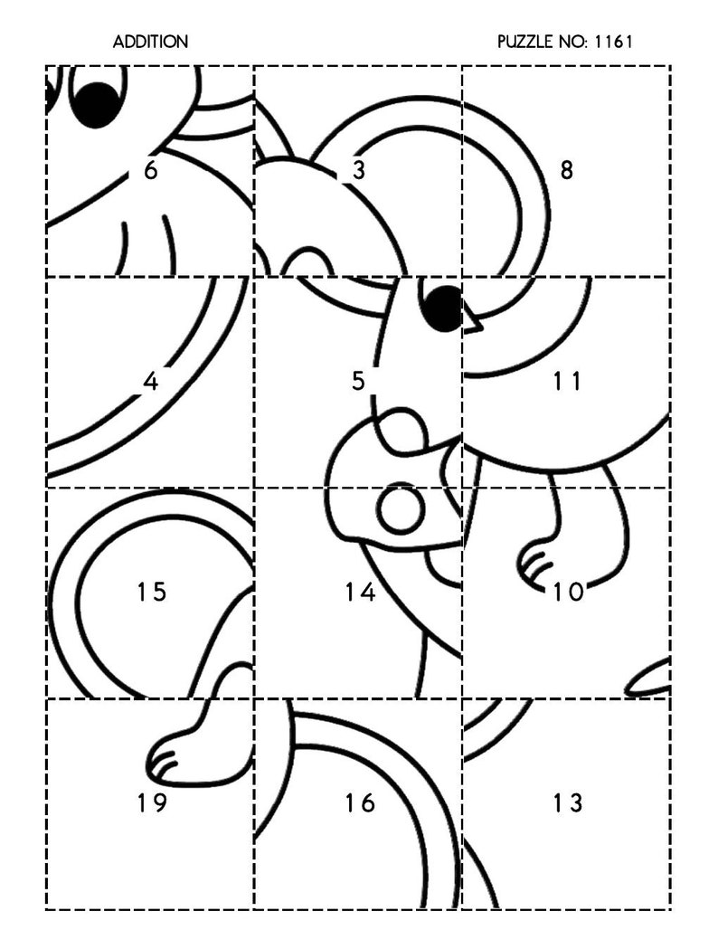 2O Addition Puzzle (black & White) Sum up to 20. Addition (adding ...