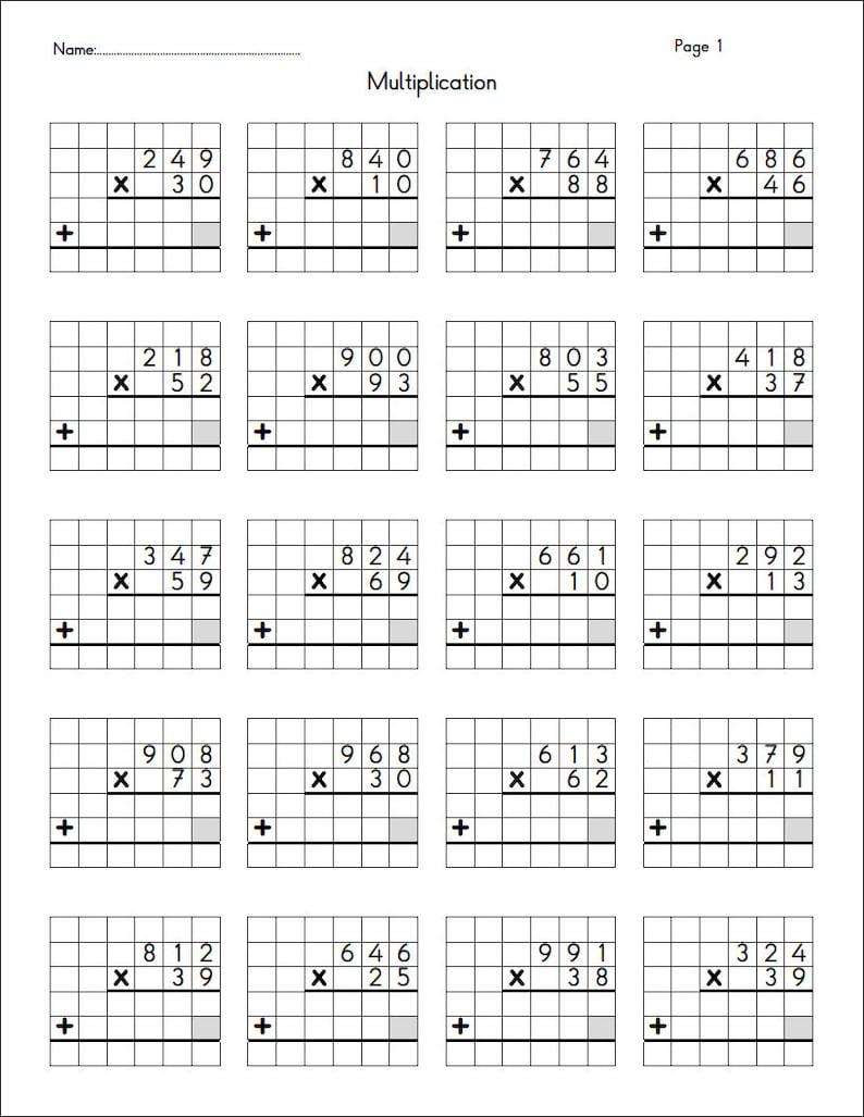 Multiplication Math Worksheets. 2 Digit X 2 Digit & 3 Digit X 2 Digit ...