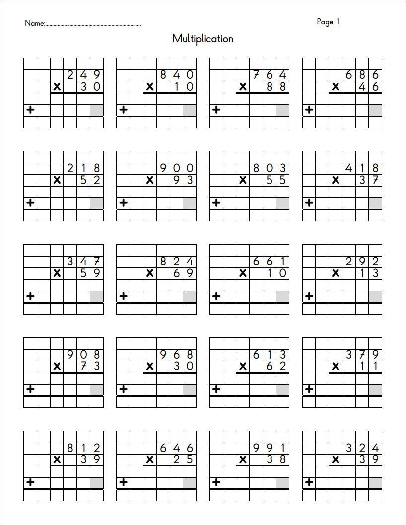 Multiplication Math Worksheets. 2 Digit X 2 Digit & 3 Digit X 2 Digit ...