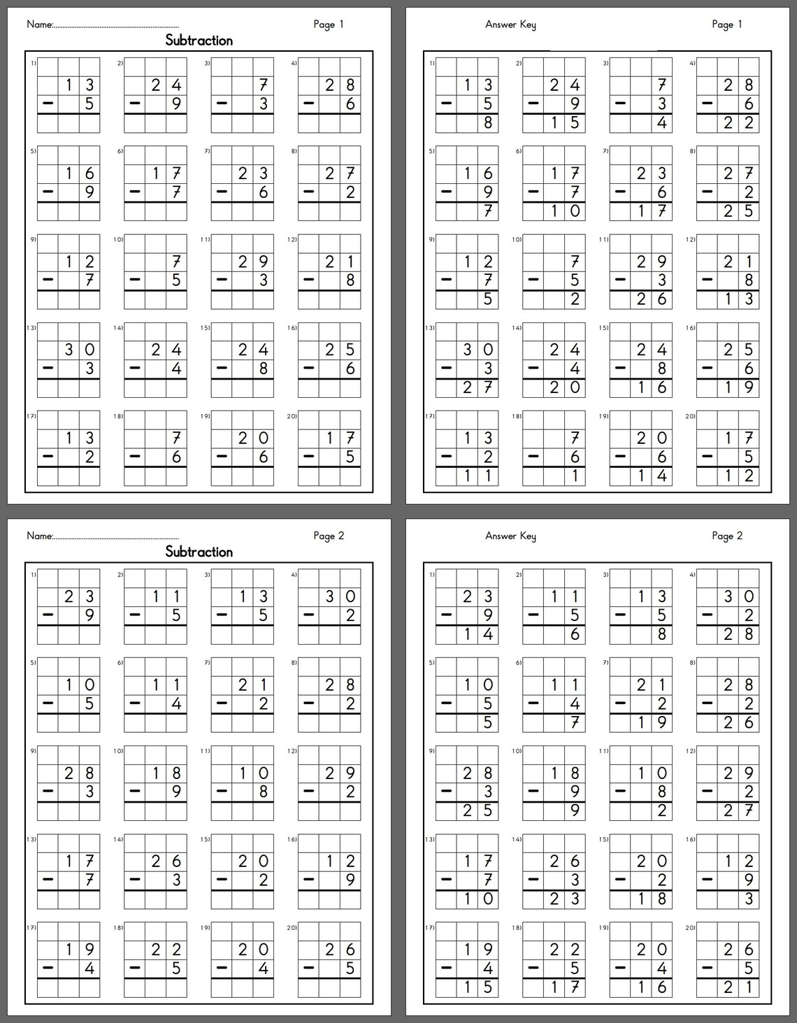Subtraction Worksheets. 40 Printable Worksheets. Numbers 1-20 & Numbers ...