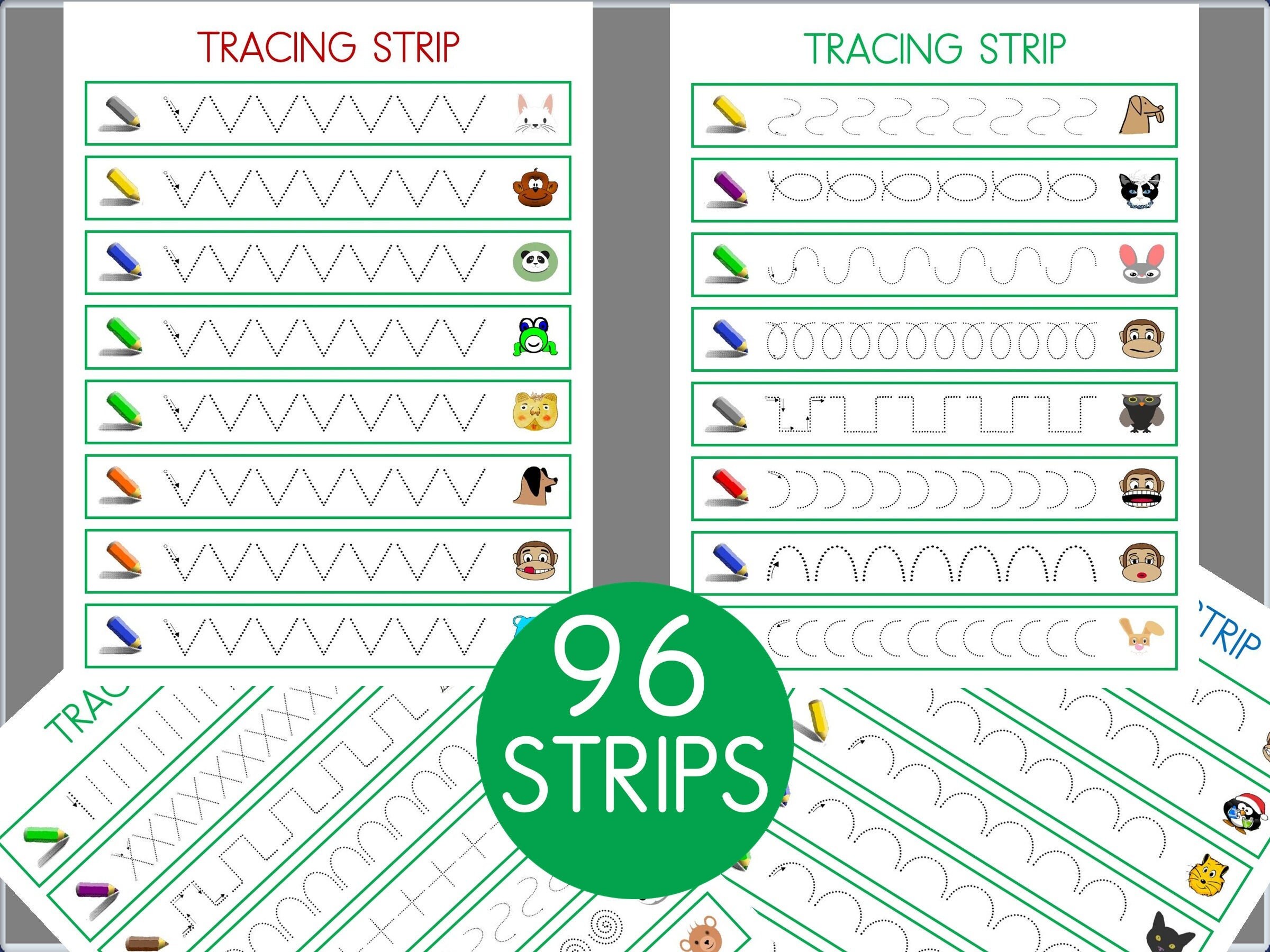 Animal Tracing Strips, Tracing Practice, Worksheets, Literacy Centers ...