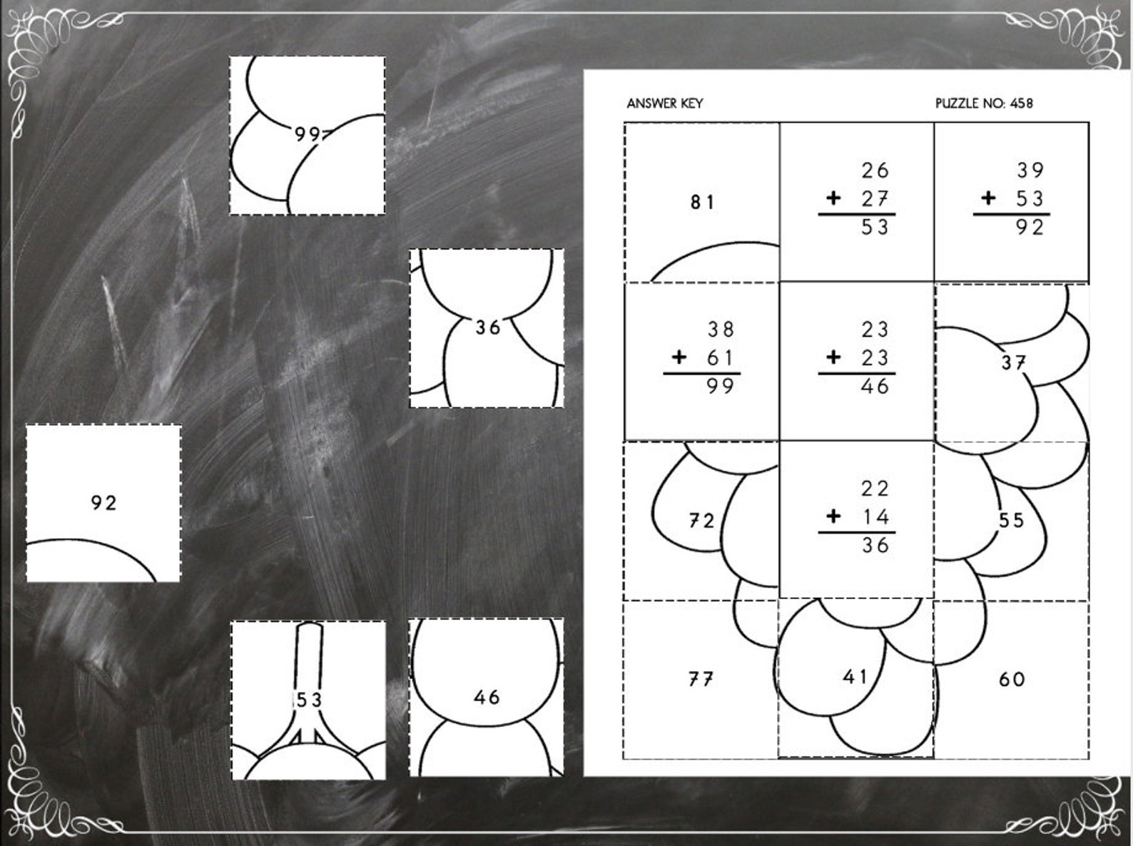 2 Digit Addition Puzzle (black & White) Sum up to 100. Addition (adding ...