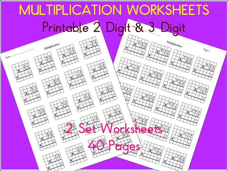 Multiplication Math Worksheets. 2 Digit X 2 Digit & 3 Digit X 2 Digit ...