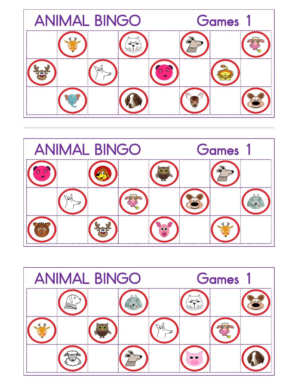 Animal Bingo Cards Printable, Animal Party for Kids, Toddler Learning ...