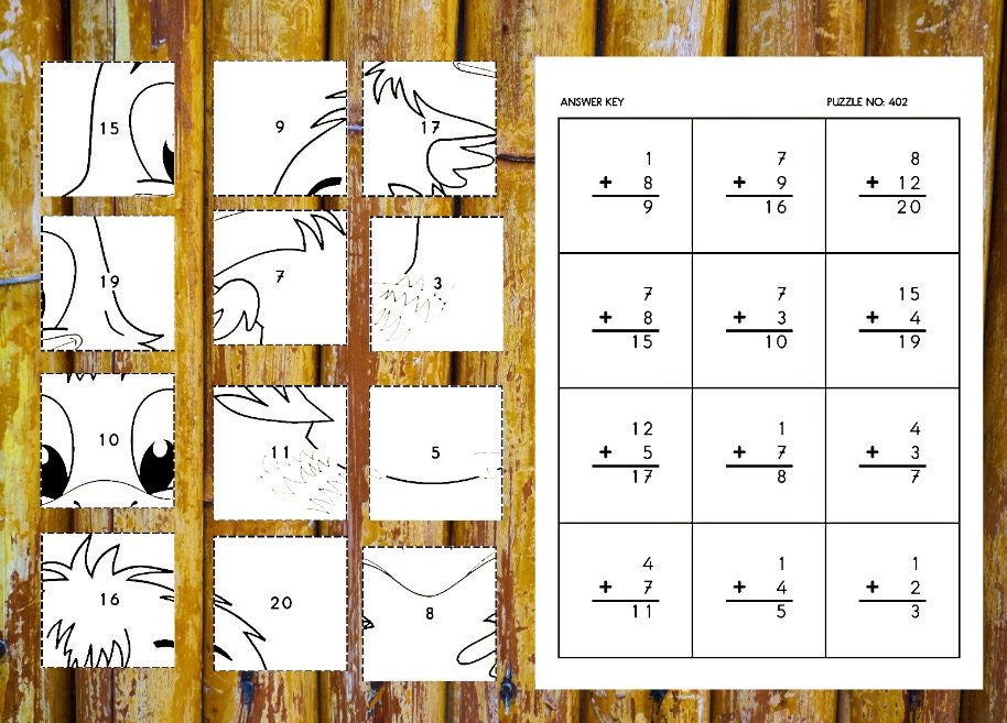 2O Addition Puzzle (black & White) Sum up to 20. Addition (adding ...