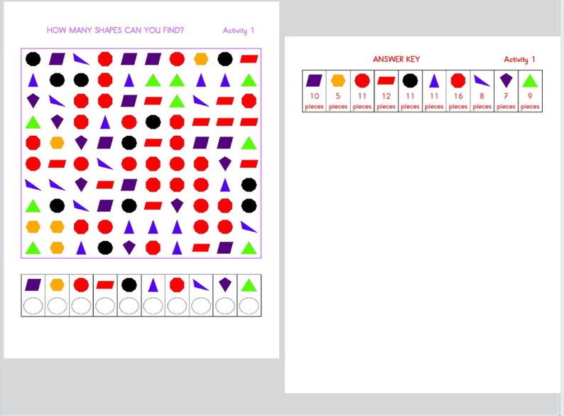 Printable Shapes Search and Count, Counting, Coloring, Homeschool, Kids ...