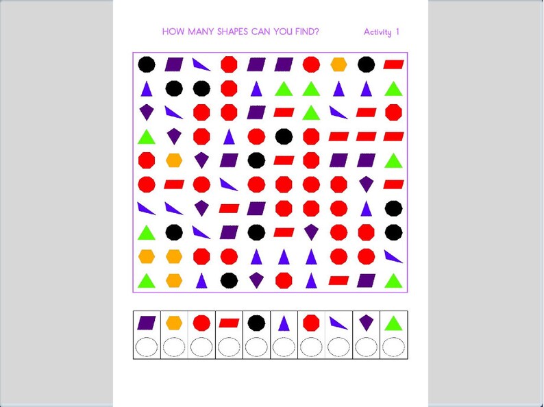 Printable Shapes Search and Count, Counting, Coloring, Homeschool, Kids ...
