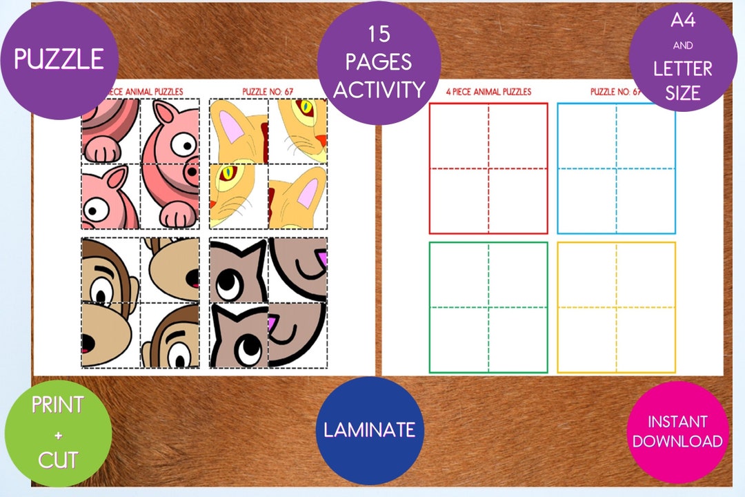 4 Pieces Animals Puzzles Sequence. Printable Puzzle Activity. - Etsy