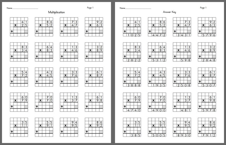Multiplication Math Worksheets. 2 Digit X 2 Digit & 3 Digit X 2 Digit ...