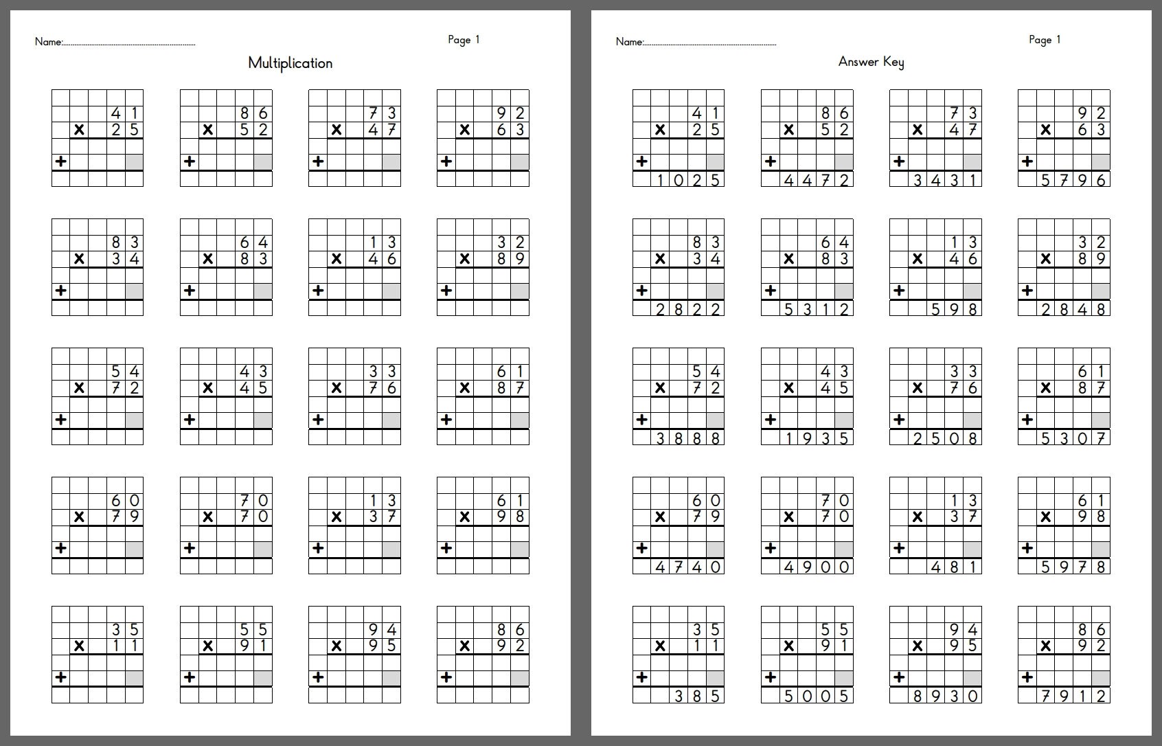 Multiplication Math Worksheets. 2 Digit X 2 Digit & 3 Digit X 2 Digit ...