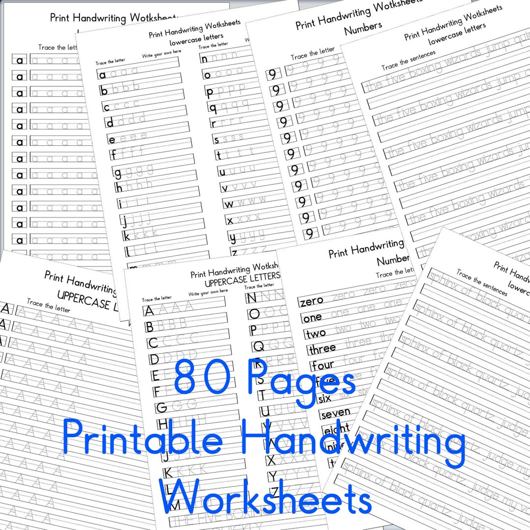 Printable Handwriting Worksheets–80 Pages (letters, Words, and ...
