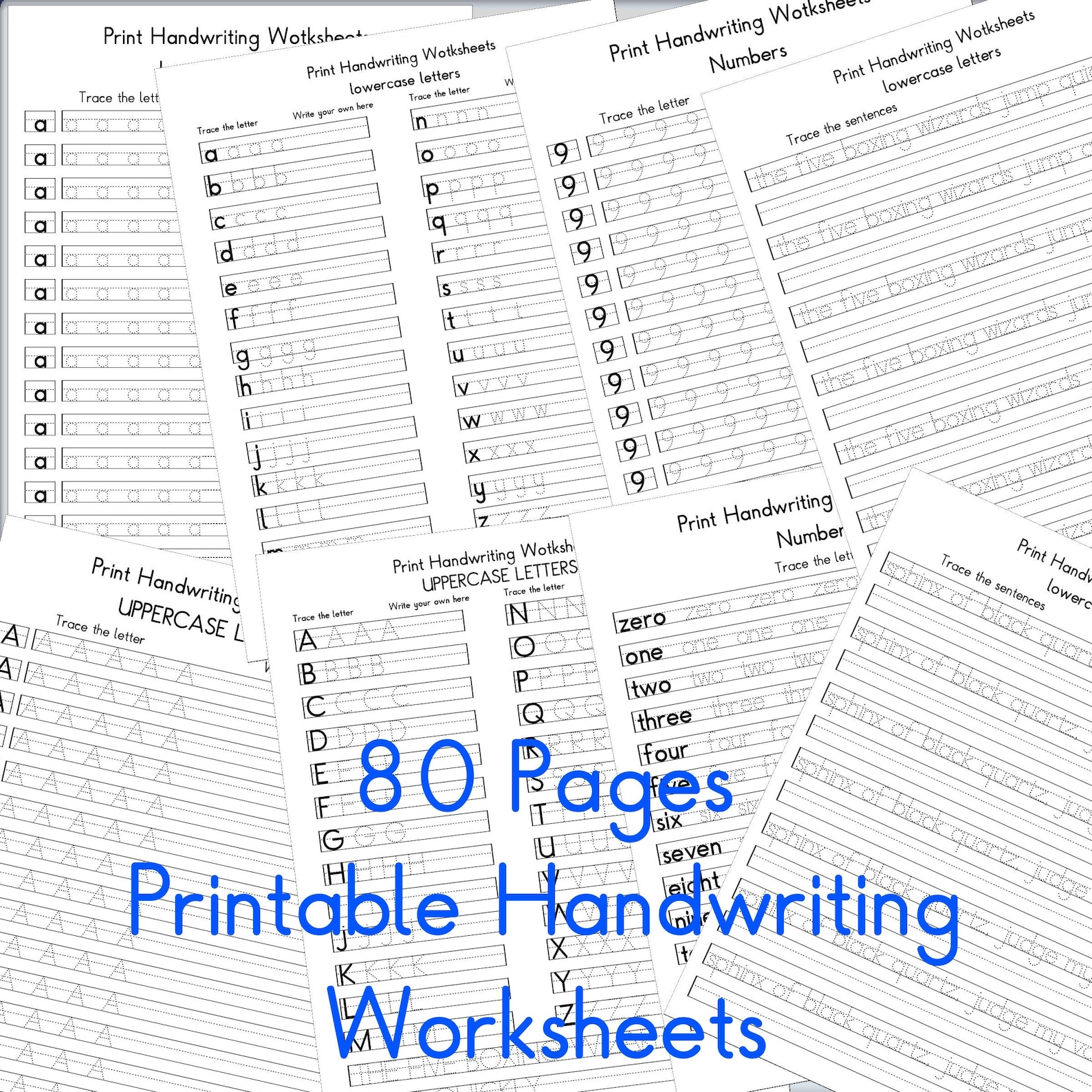 Printable Handwriting Worksheets80 Pages letters, Words, and Sentences ...
